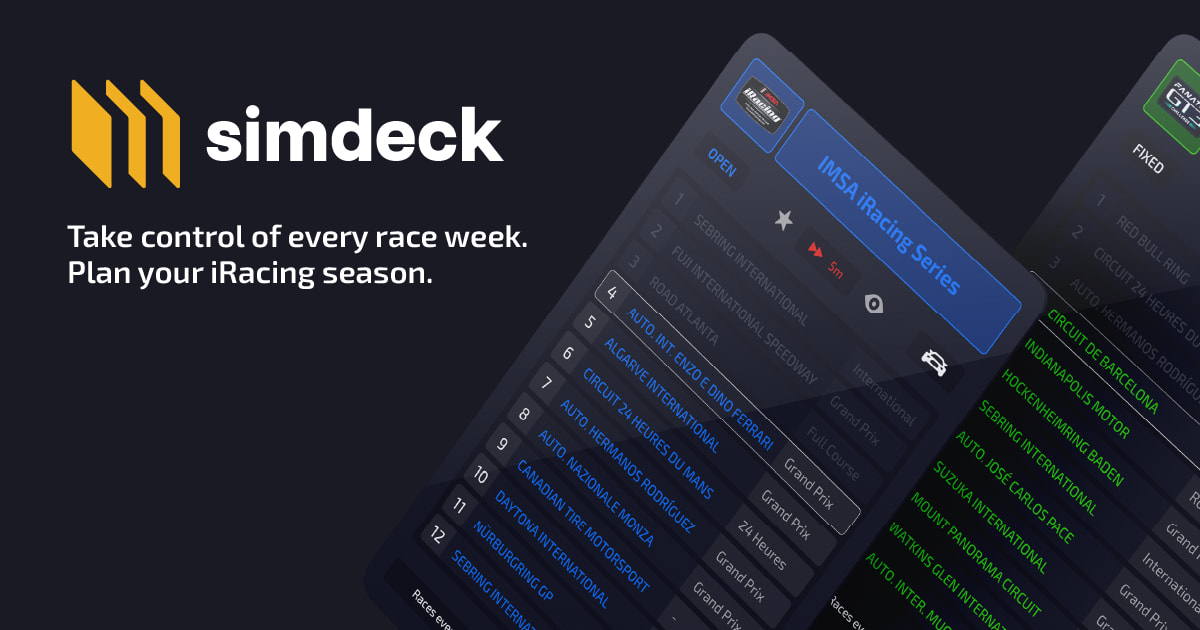 Simdeck - iRacing Calendar & Planner 2026